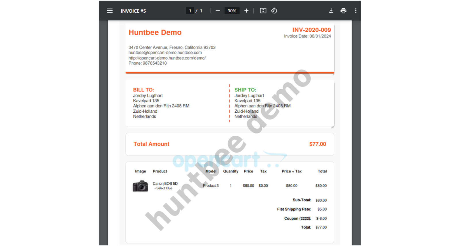 OpenCart PDF Invoice Generator and Email Attachment | Huntbee