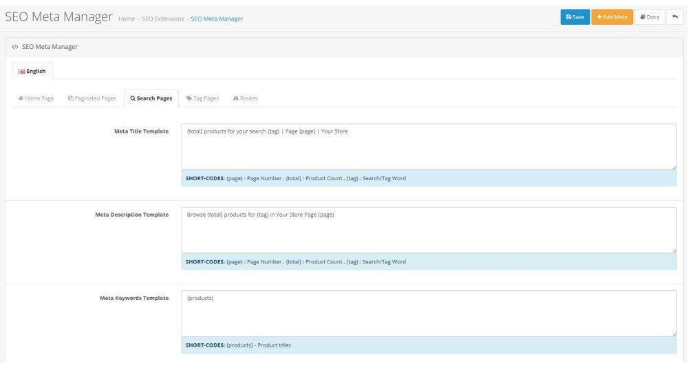 SEO Meta Manager – Optimize Meta Tags for OpenCart Pages, Search, Tag, and Paginated Pages